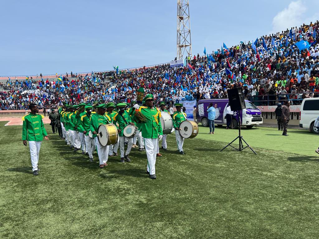 A large crowd gathers at the Mogadishu Stadium to commemorate the 63rd ...