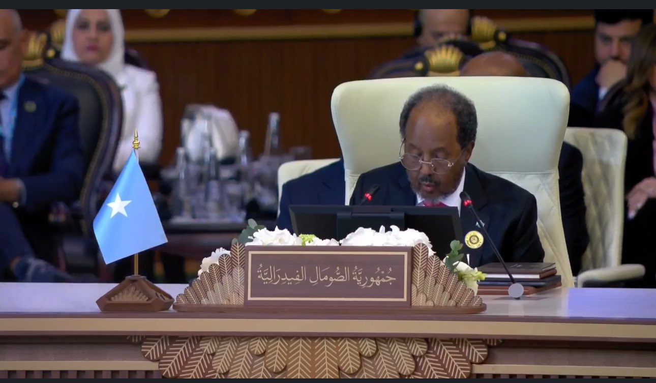 President Hassan Sheikh delivers a keynote speech at the 34th Arab ...
