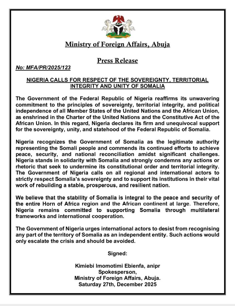 Nigeria Reaffirms “Firm Support” for Somalia’s Sovereignty, Warns ...